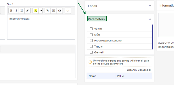Apply parameter values on a product